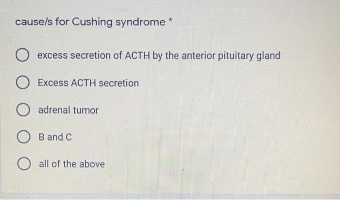 Solved causes for Cushing syndrome excess secretion of ACTH | Chegg.com