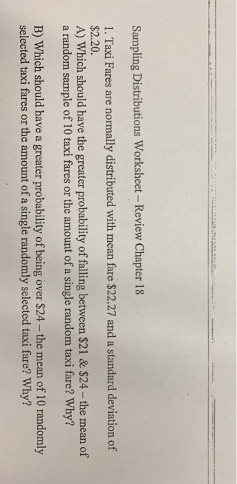 Solved Sampling Distributions Worksheet - Review Chapter 18 | Chegg.com
