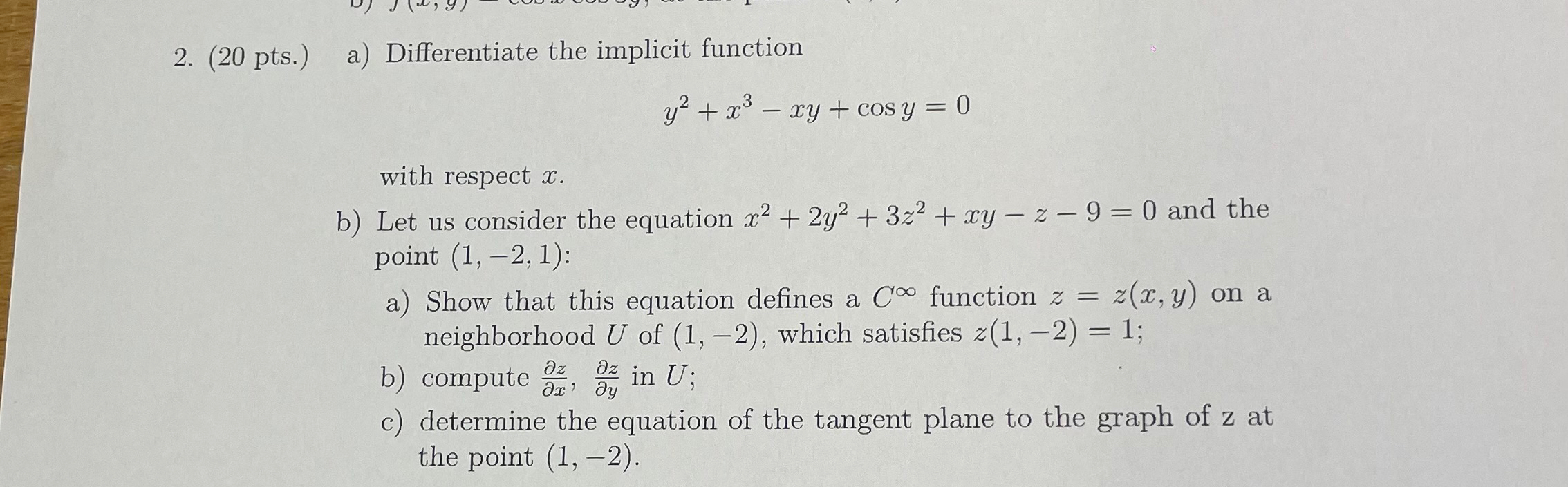 Solved (20 ﻿pts.)a) ﻿Differentiate the implicit | Chegg.com