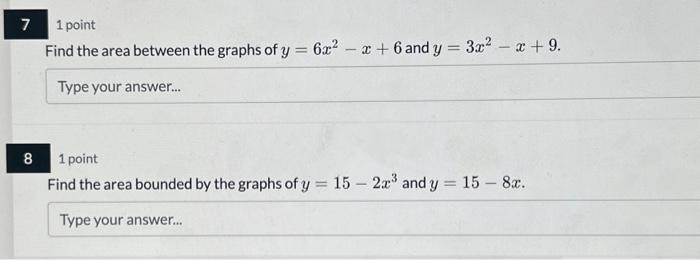 Solved find tbe area between the graphs of y=6x^2 +6 and | Chegg.com