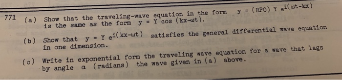 Solved y = (RPO) Y etw- x) (a) Show that the traveling-wave | Chegg.com