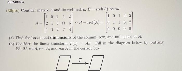 Solved (30pts) Consider matrix A and its rref matrix | Chegg.com Solved (30pts) Consider matrix A and its rref matrix | Chegg.com