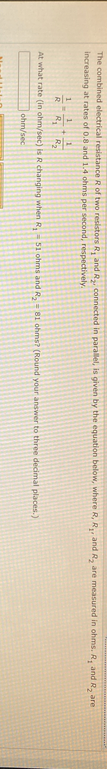 Solved The combined electrical resistance R ﻿of two | Chegg.com