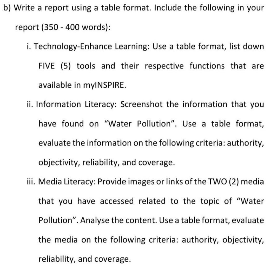 Vrite a report using a table format. Include the | Chegg.com