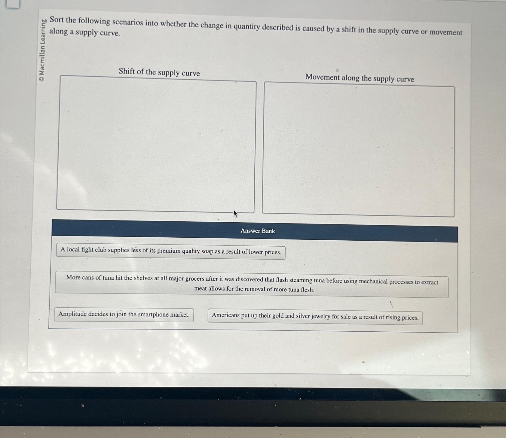 Solved Sort the following scenarios into whether the change | Chegg.com