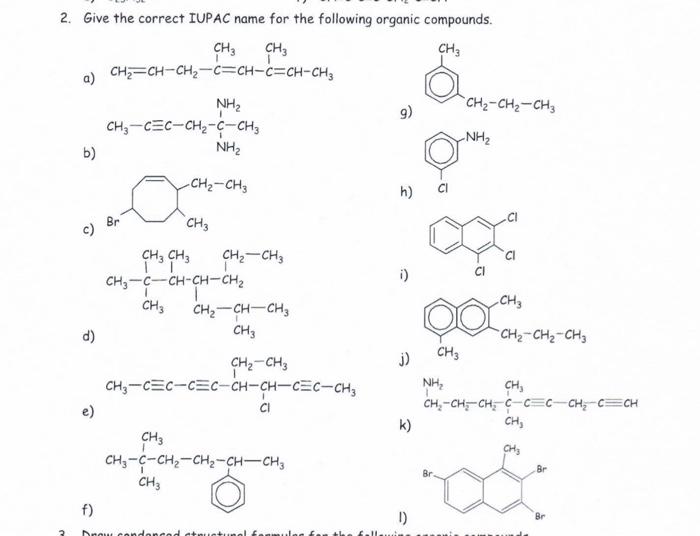 Solved Organic Chemistry Hydrocarbon Nomenclature Review 1. | Chegg.com