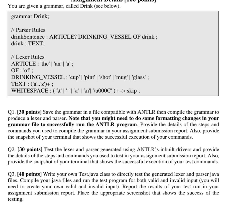 Solved grammar Drink; // Parser Rules drinkSentence : | Chegg.com