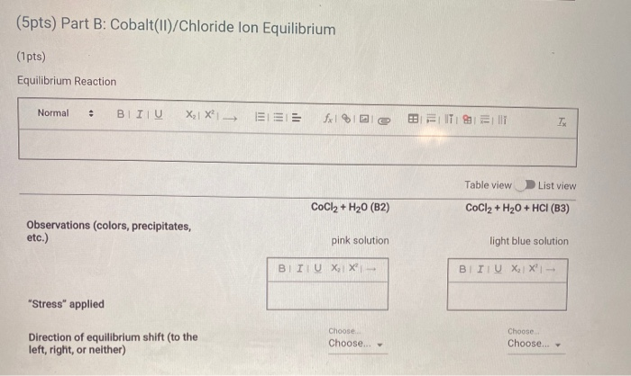 Solved (5pts) Part B: Cobalt(II)/Chloride lon Equilibrium (1 | Chegg.com