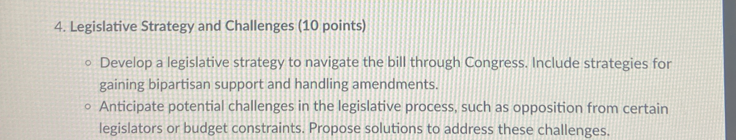 Solved Legislative Strategy and Challenges (10 | Chegg.com