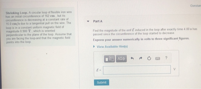 Solved Constan Part A Shrinking Loop. A circular loop of | Chegg.com