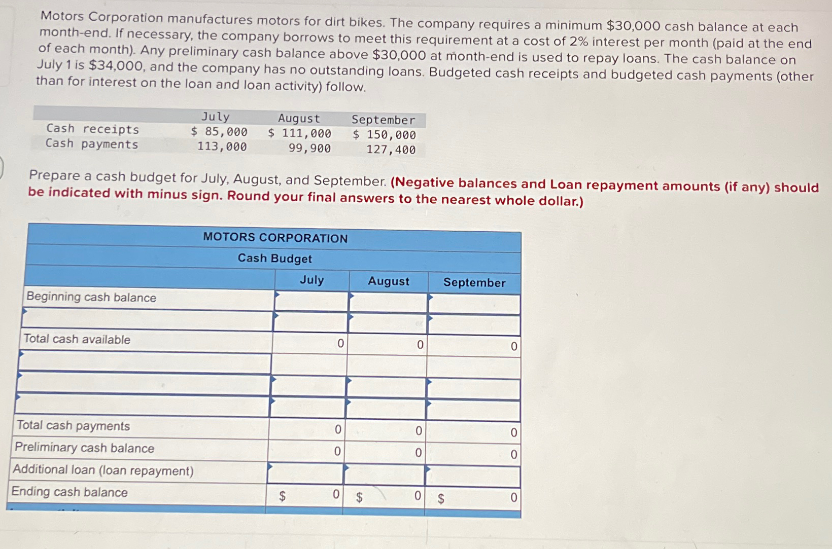 Solved Motors Corporation manufactures motors for dirt | Chegg.com