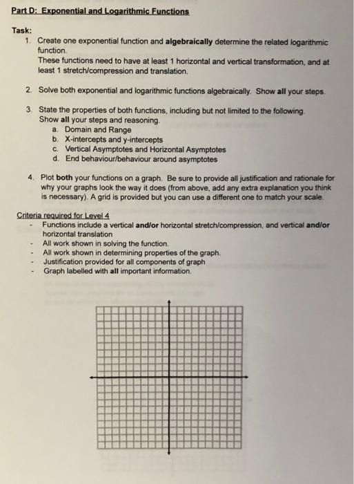 Solved Part D: Exponential and Logarithmic Functions Task: | Chegg.com