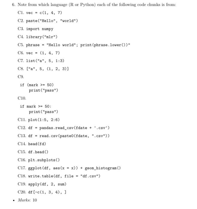 Solved 6. Note from which language (R or Python) each of the | Chegg.com