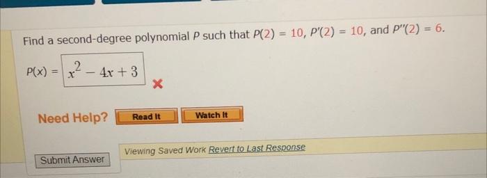Solved Find a second-degree polynomial P such that | Chegg.com