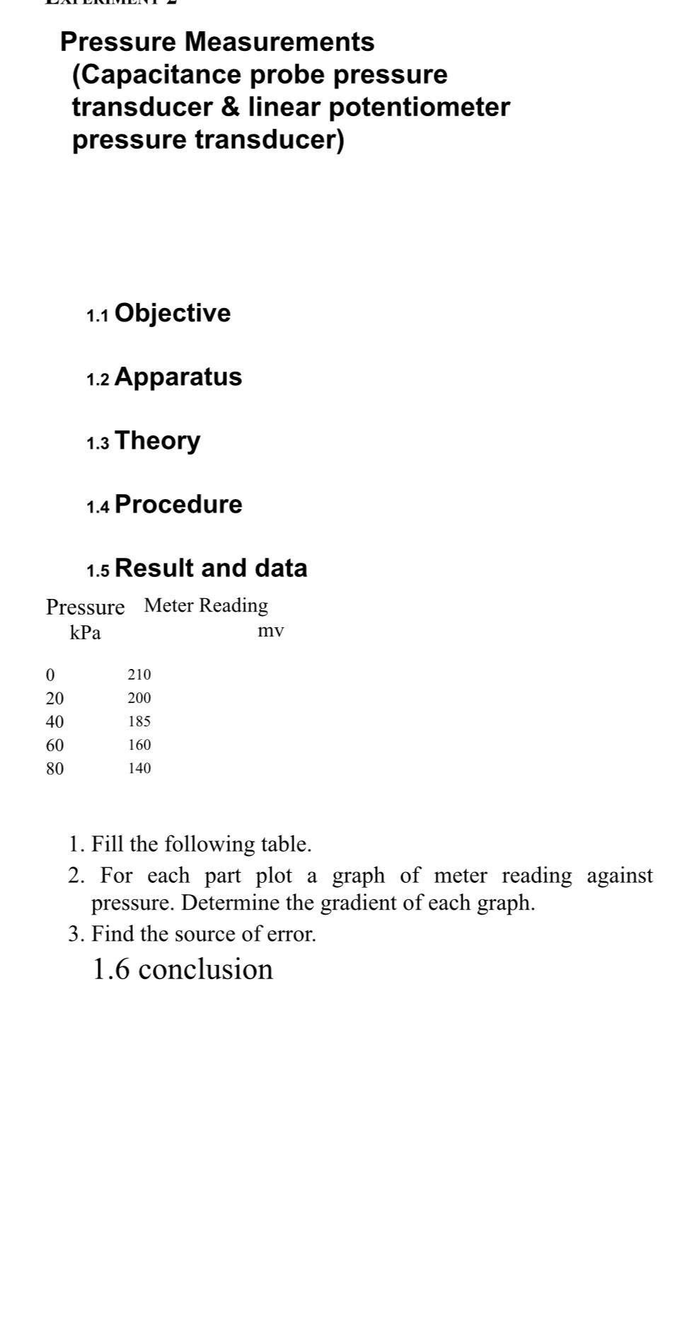 Solved Pressure Measurements (Capacitance probe pressure | Chegg.com