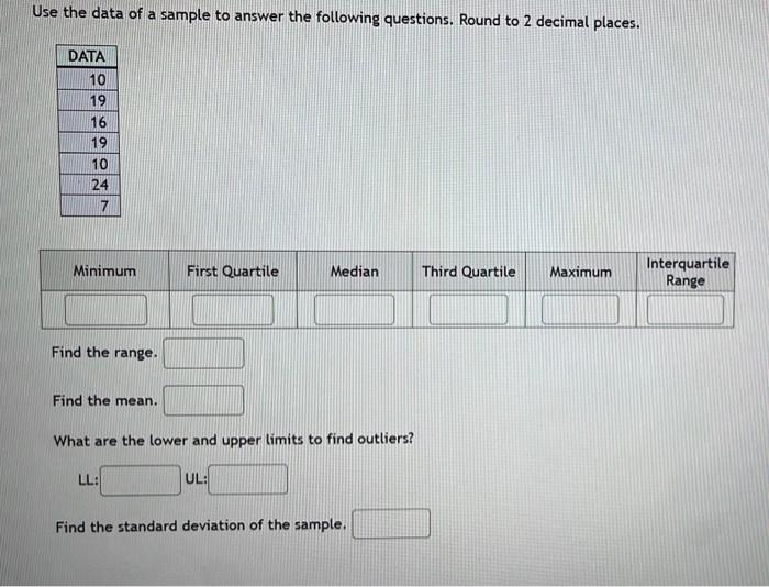 Solved Use the data of a sample to answer the following | Chegg.com