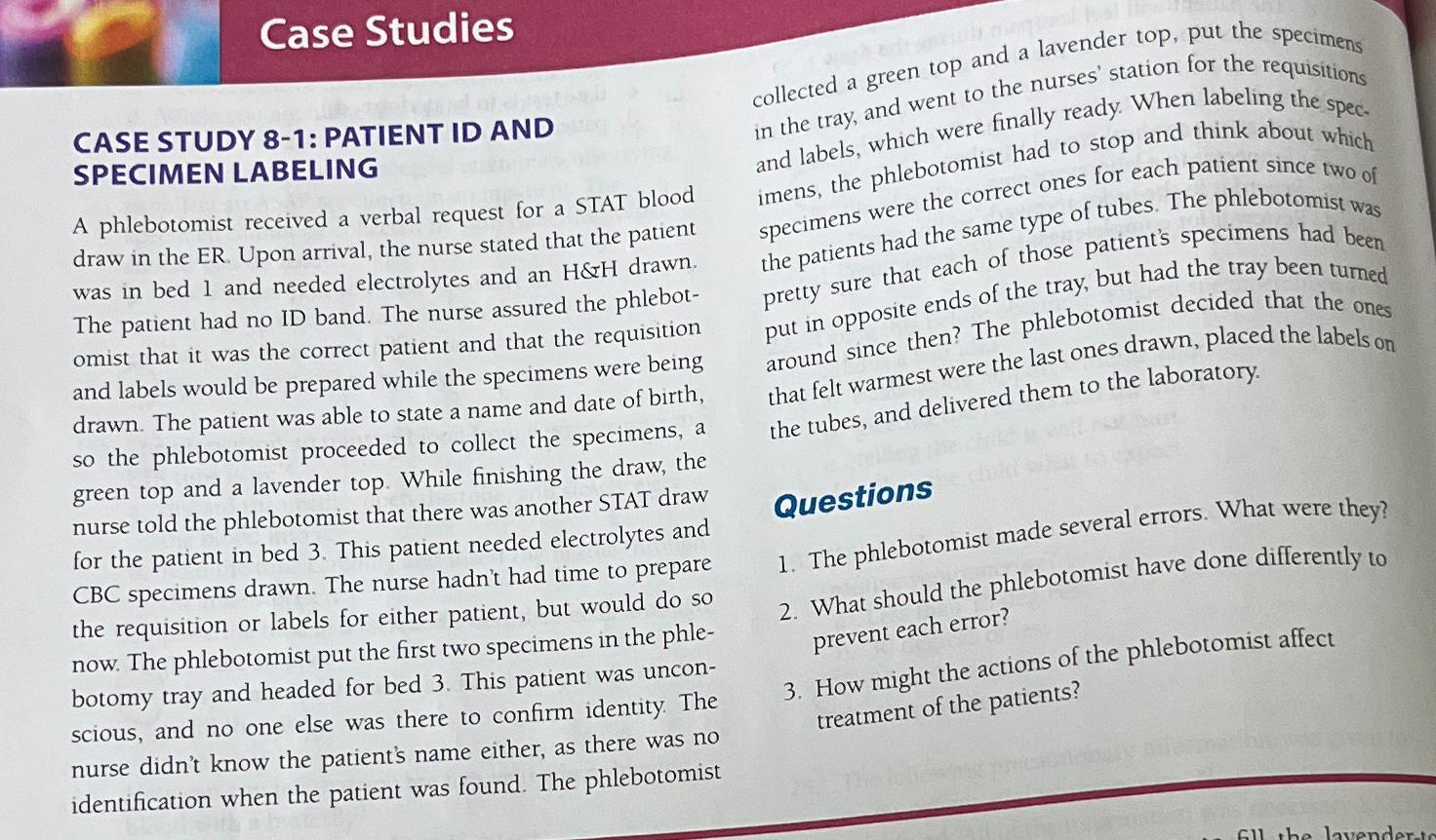 Solved Case StudiesCASE STUDY 8-1: PATIENT ID AND SPECIMEN | Chegg.com