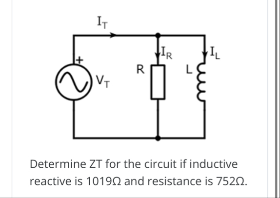 Solved Determine ZT for the circuit if inductive reactive is | Chegg.com