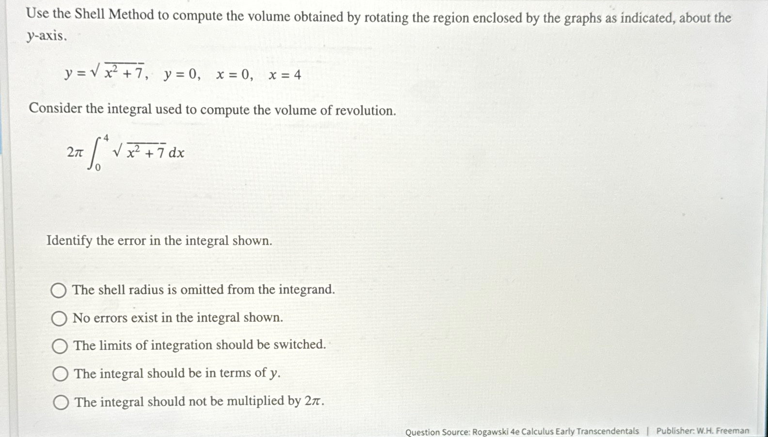 Solved Use the Shell Method to compute the volume obtained | Chegg.com