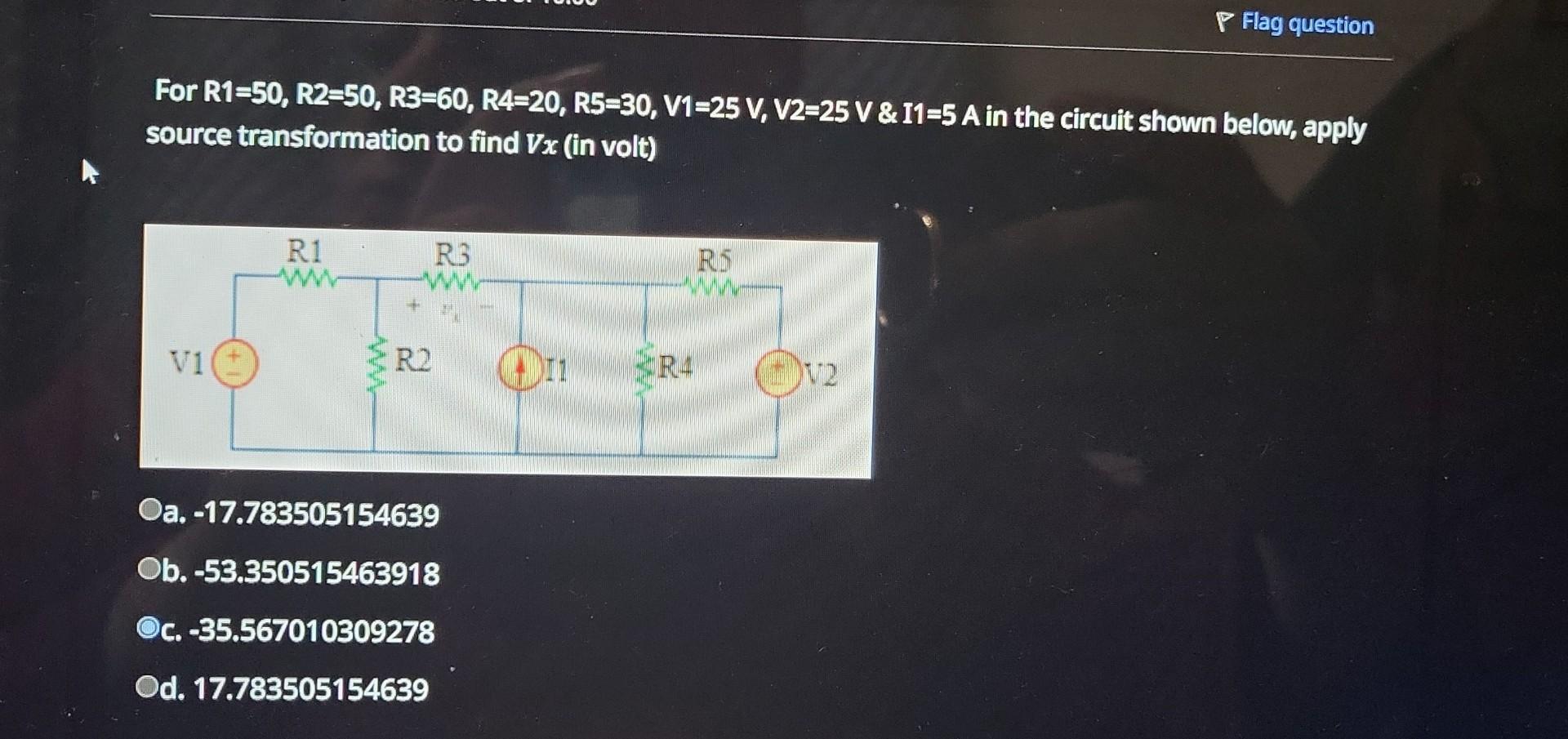 Solved For R1=50,R2=50,R3=60,R4=20,R=30, V1=25 V, V2=25 | Chegg.com
