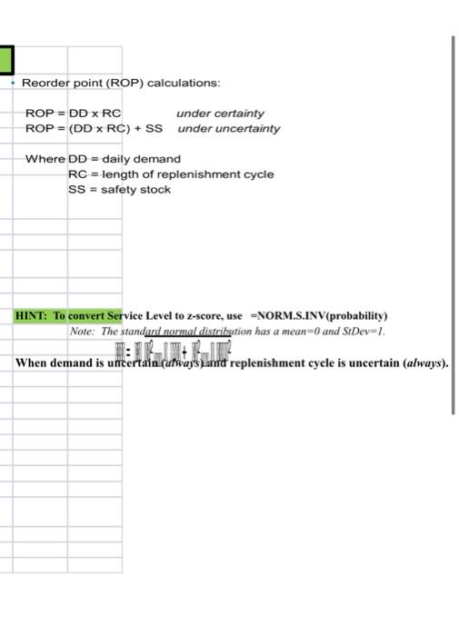 Solved Rt Reorder Point Rop Calculations Rop Dd×rc
