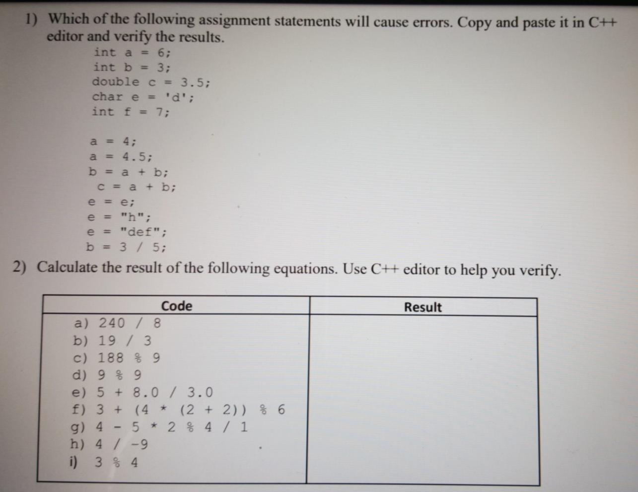 Solved 1) Which of the following assignment statements will | Chegg.com