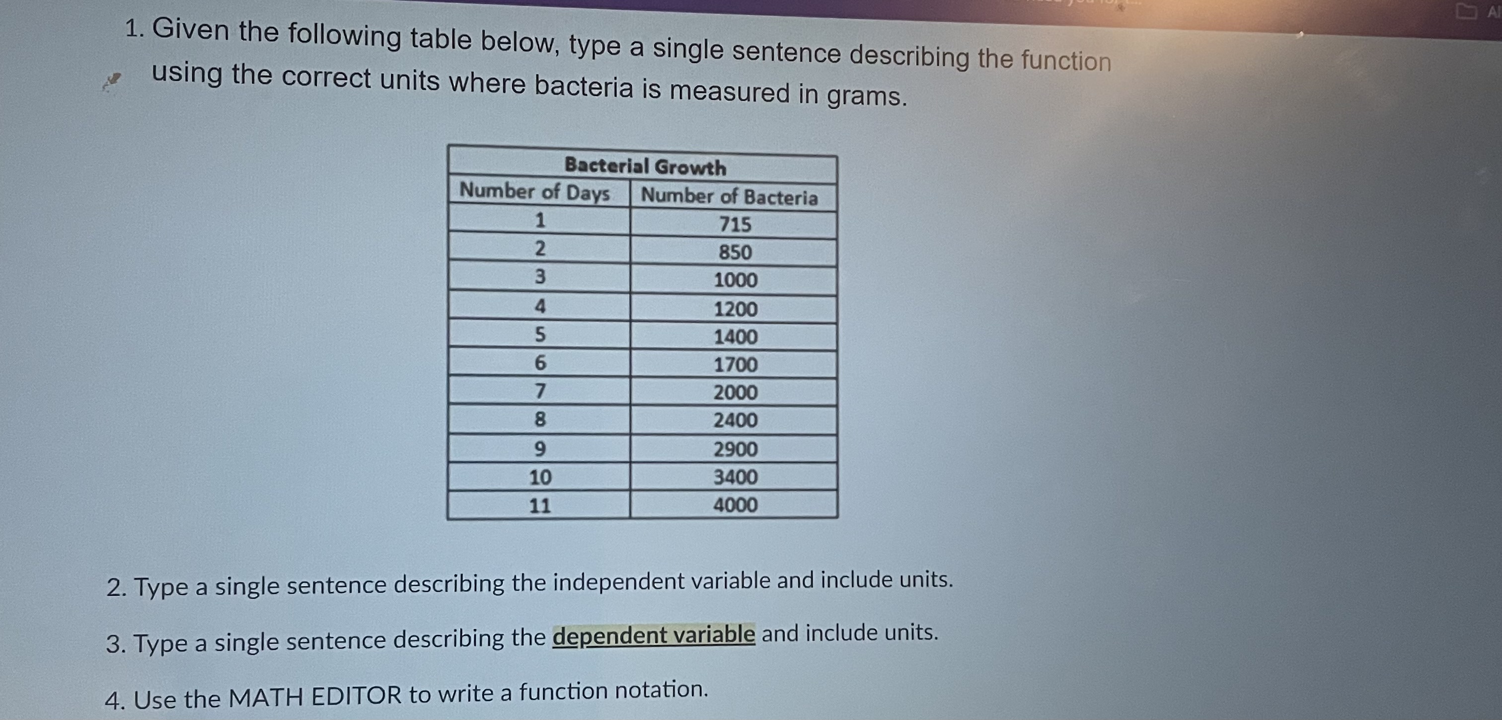 Solved Given the following table below, type a single | Chegg.com