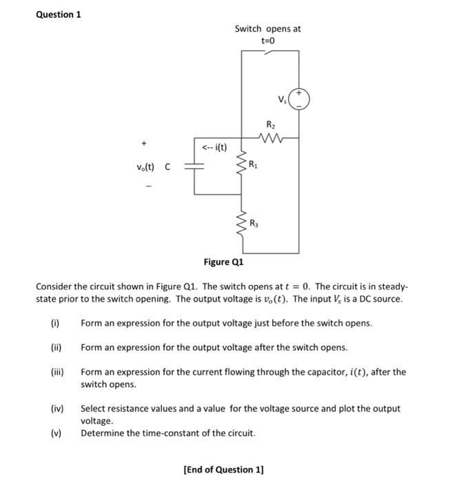 Solved Question 1 Switch opens at t=0 V. R2