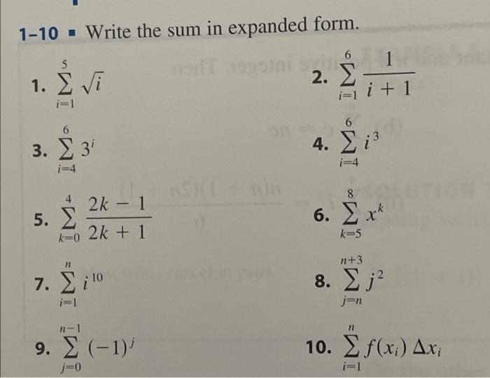 Solved 1-10 - Write the sum in expanded form. 6. 5 1 1. Σ Η | Chegg.com