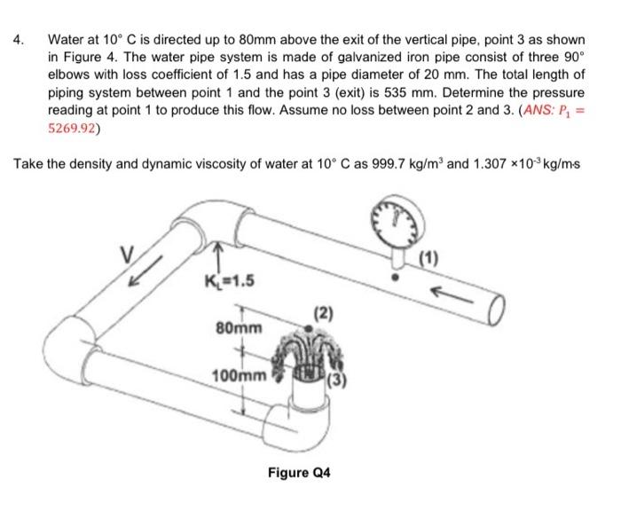 Solved 4. Water at 10° C is directed up to 80mm above the | Chegg.com