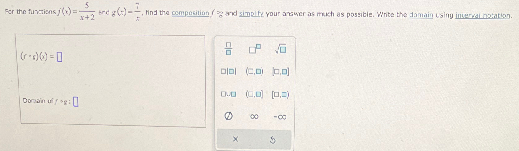 Solved For the functions f(x)=5x+2 ﻿and g(x)=7x, ﻿find the | Chegg.com