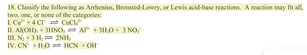 Solved Classify the following as ﻿Arrhenius, Bronsted-Lowry, | Chegg.com
