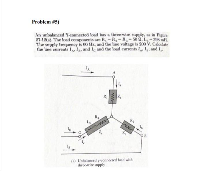 Solved An unbalanced Y-connected load has a three-wire | Chegg.com