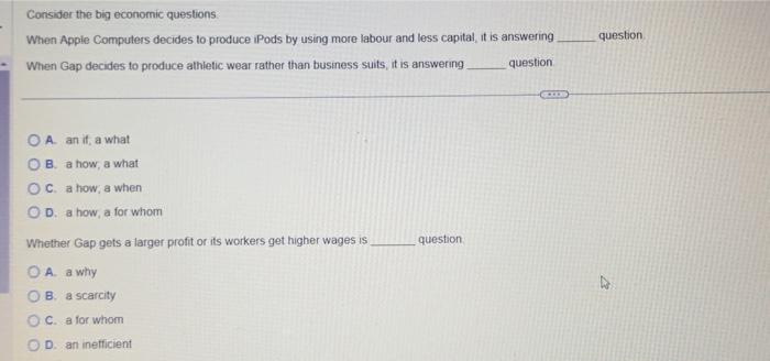 Solved Consider the big economic questions. When Apple | Chegg.com
