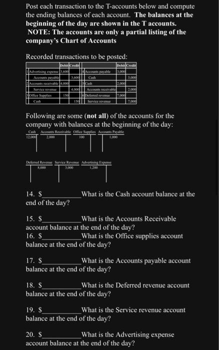 Solved Post each transaction to the T-accounts below and | Chegg.com