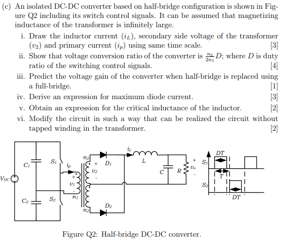 Solved (c) ﻿An isolated DC-DC converter based on half-bridge | Chegg.com