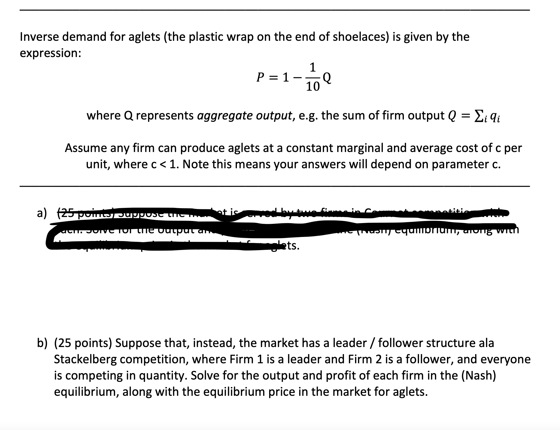 Solved Inverse demand for aglets (the plastic wrap on the | Chegg.com