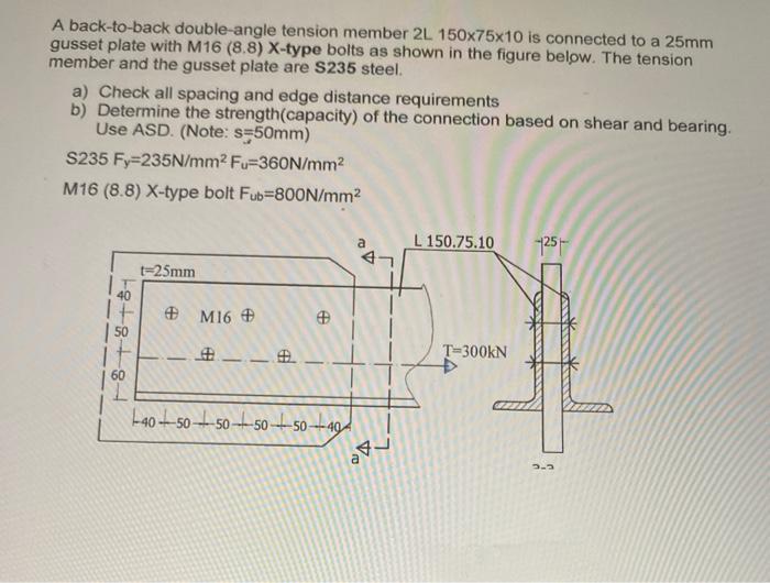 Solved A back-to-back double-angle tension member 2L | Chegg.com