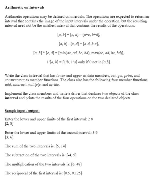 Solved Arithmetic on Intervals Arithmetic operations may be | Chegg.com
