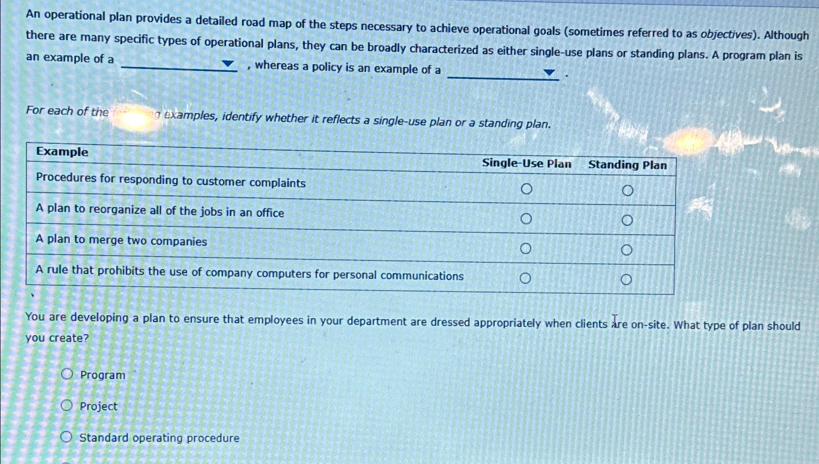 Solved An operational plan provides a detailed road map of | Chegg.com