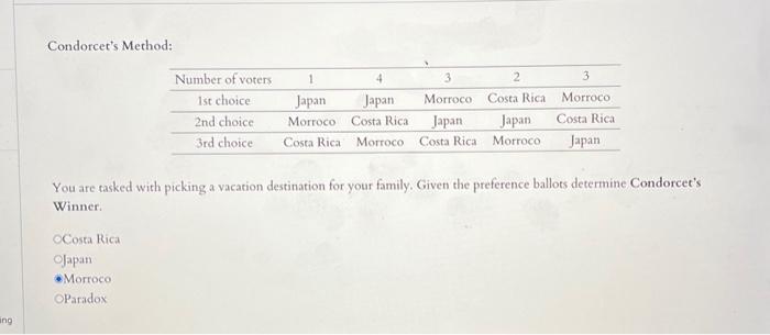 Solved Condorcet's Method: You are tasked with picking a | Chegg.com
