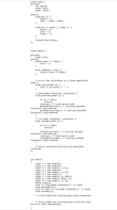 Solved You have given the Binary-Tree-Fall-2021-v1.cpp or | Chegg.com