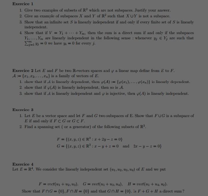 Solved Exercice 1 1. Give two examples of subsets of R2 | Chegg.com