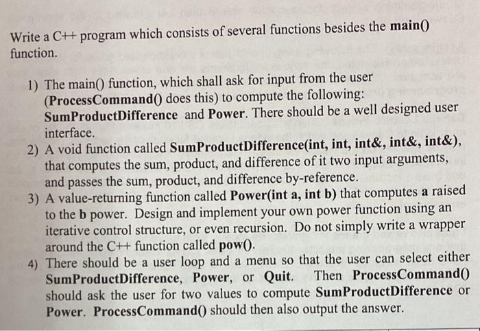 Solved Write a C+ program which consists of several | Chegg.com