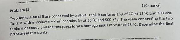 Solved Two tanks A and B are connected by a valve. Tank A | Chegg.com