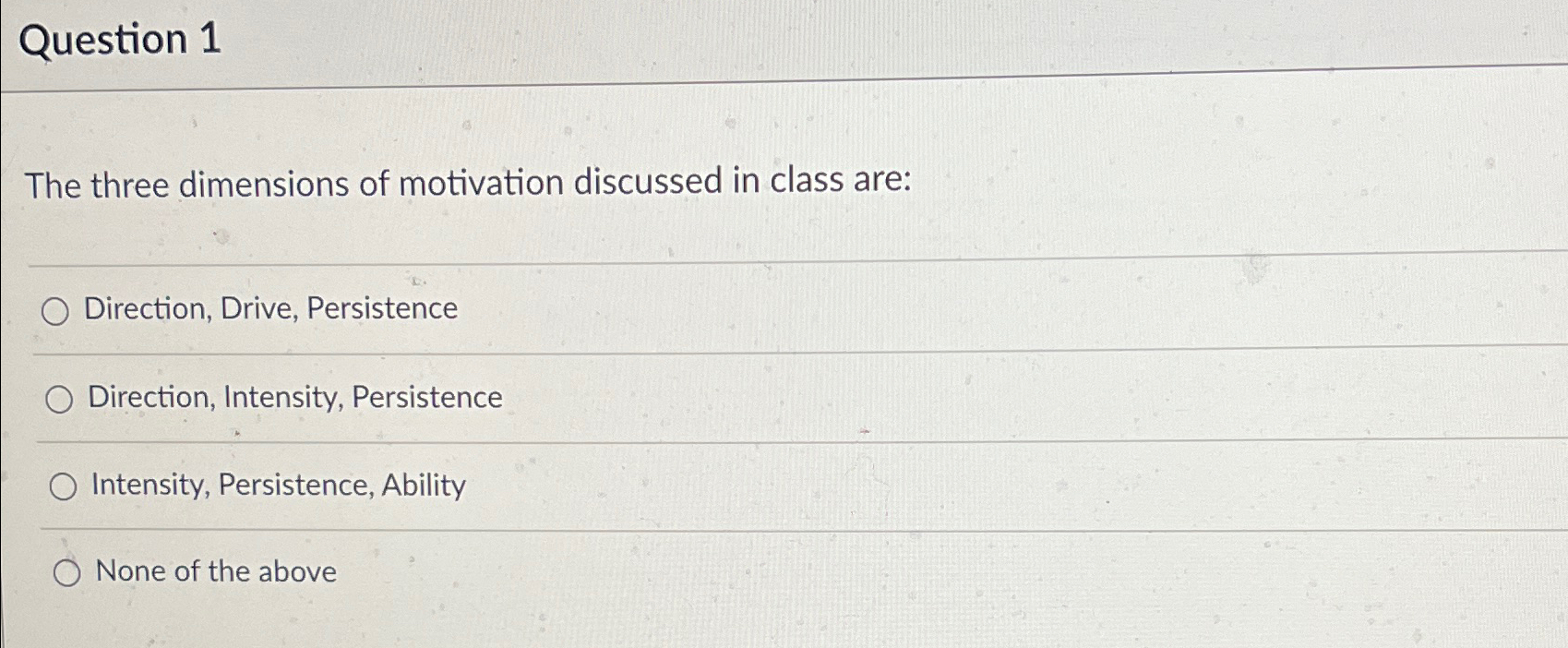 Solved Question 1The three dimensions of motivation | Chegg.com