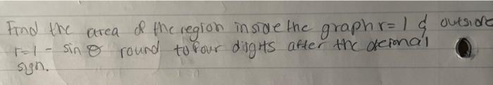 Solved Find the area of the region insiae the graph r=1 \& | Chegg.com