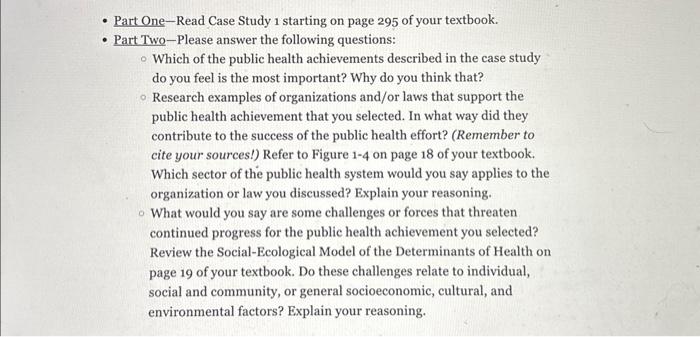 Solved - Part One-Read Case Study 1 starting on page 295 of | Chegg.com