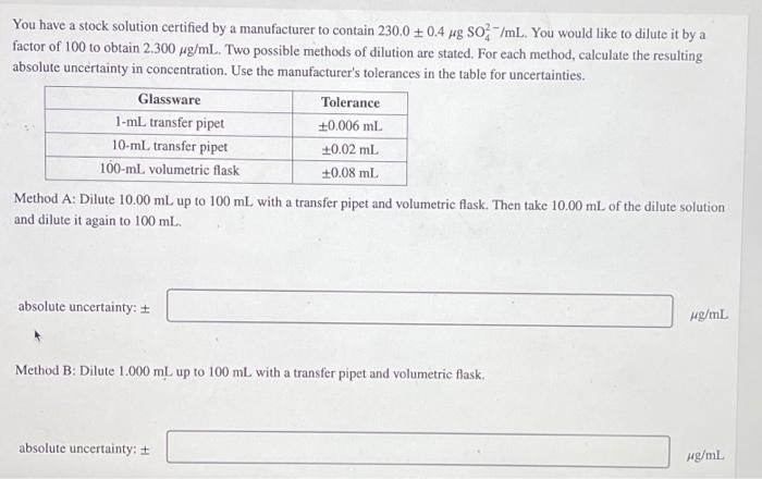 Solved You have a stock solution certified by a manufacturer | Chegg.com