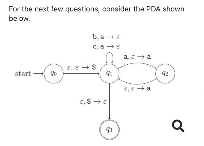 Solved For the next few questions, consider the PDA shown | Chegg.com